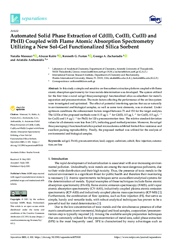 (PDF) Sol-Gel Extraction of Trace Metals via AAS