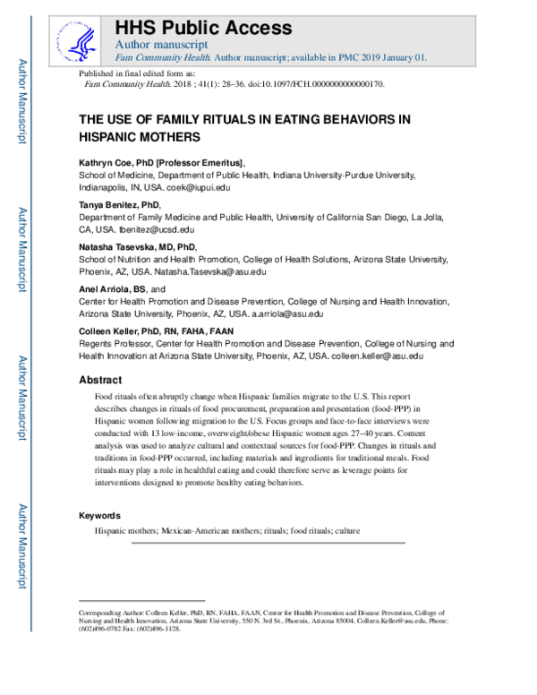 (PDF) The Use of Family Rituals in Eating Behaviors in Hispanic Mothers