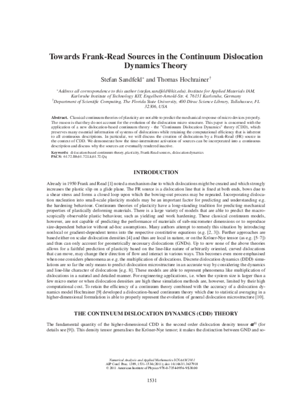 (PDF) Towards Frank-Read Sources in the Continuum Dislocation Dynamics Theory