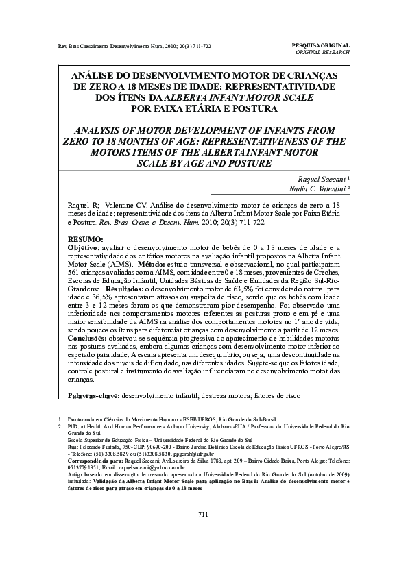 (PDF) Analysis of motor development of infants from zero to 18 months ...