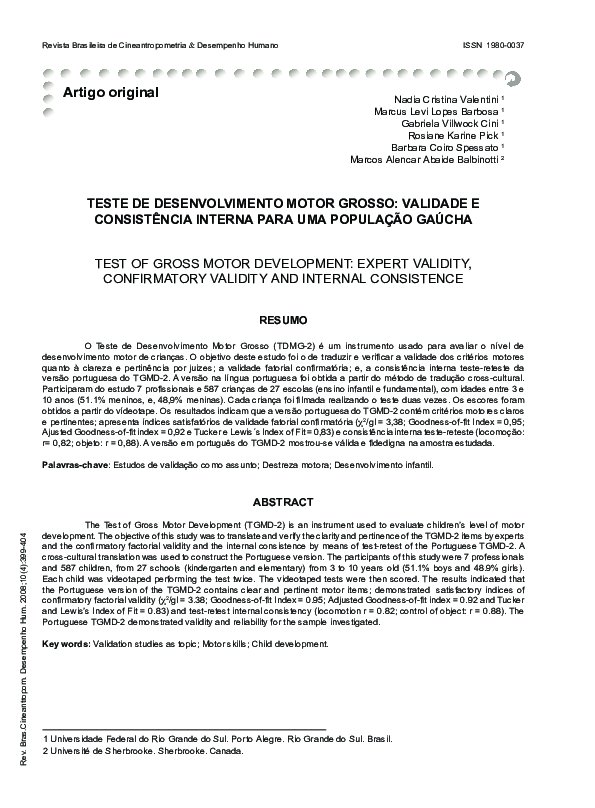 (PDF) Test of Gross Motor Development: expert validity, confirmatory ...