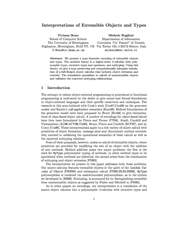 (PDF) Interpretations of extensible objects and types