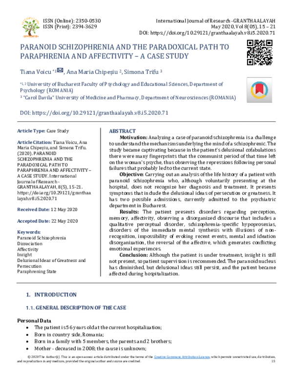 (PDF) Paranoid Schizophrenia and the Paradoxical Path to Paraphrenia ...