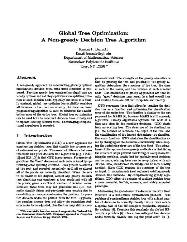 Pdf Global Optimization Of Decision Trees 