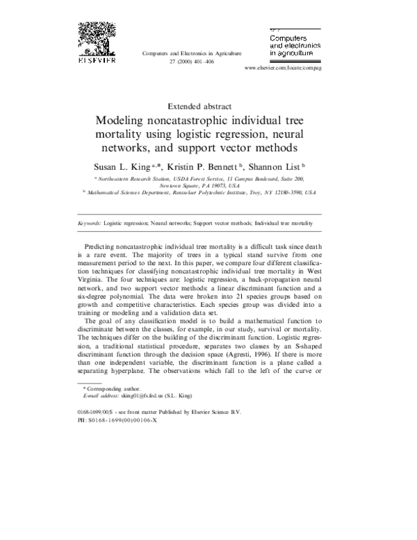 (PDF) Modeling noncatastrophic individual tree mortality using logistic regression, neural ...