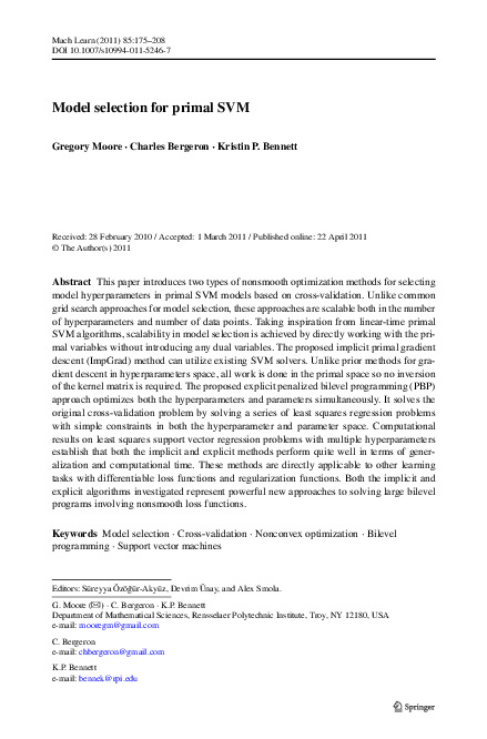 (PDF) Model selection for primal SVM
