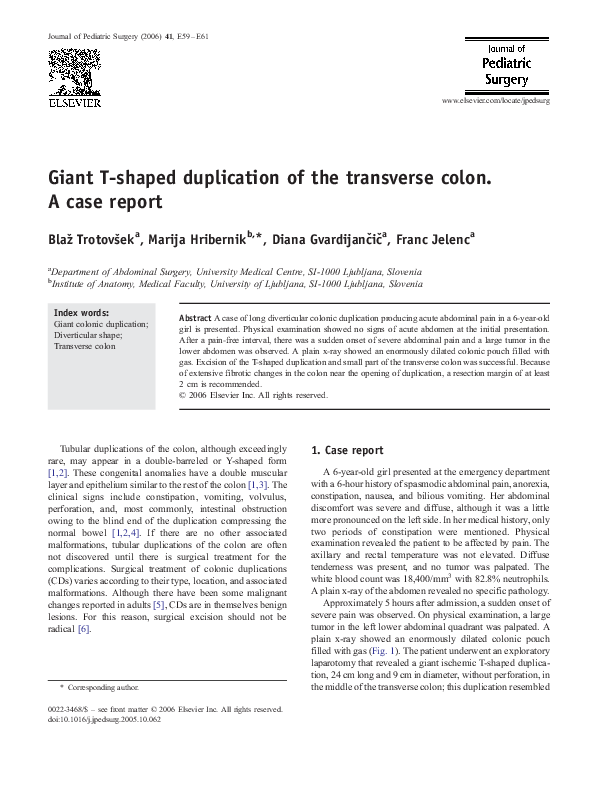 (PDF) Giant T-shaped duplication of the transverse colon. A case report