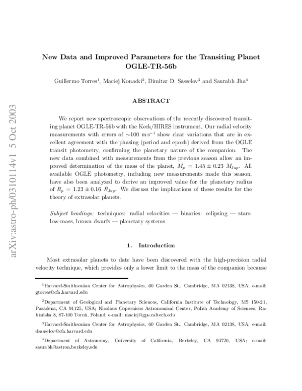 (PDF) New data and improved parameters for the transiting planet OGLE ...
