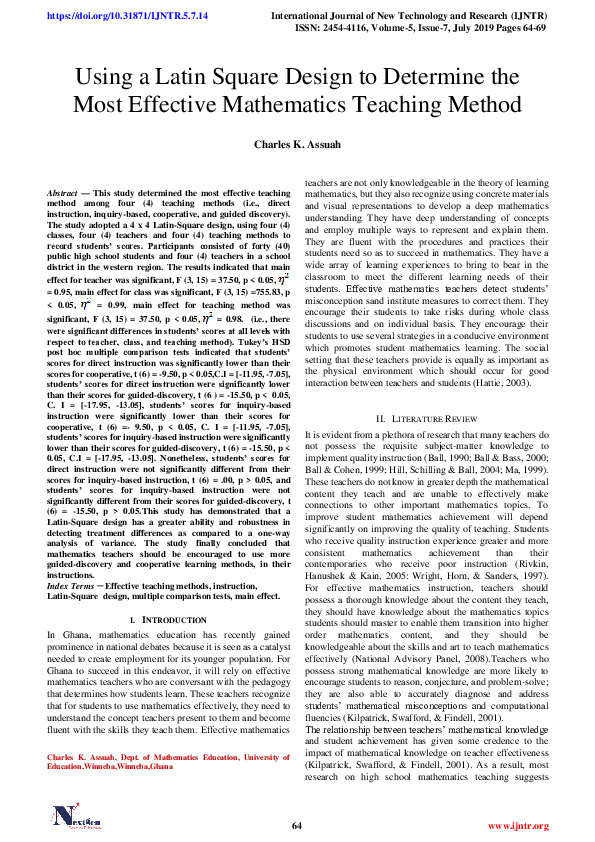(PDF) Using a Latin Square Design to Determine the Most Effective ...