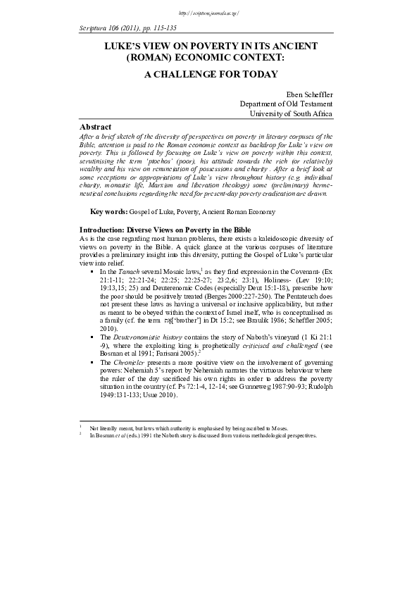 (PDF) Luke’s View on Poverty in Its Ancient (Roman) Economic Context: A ...
