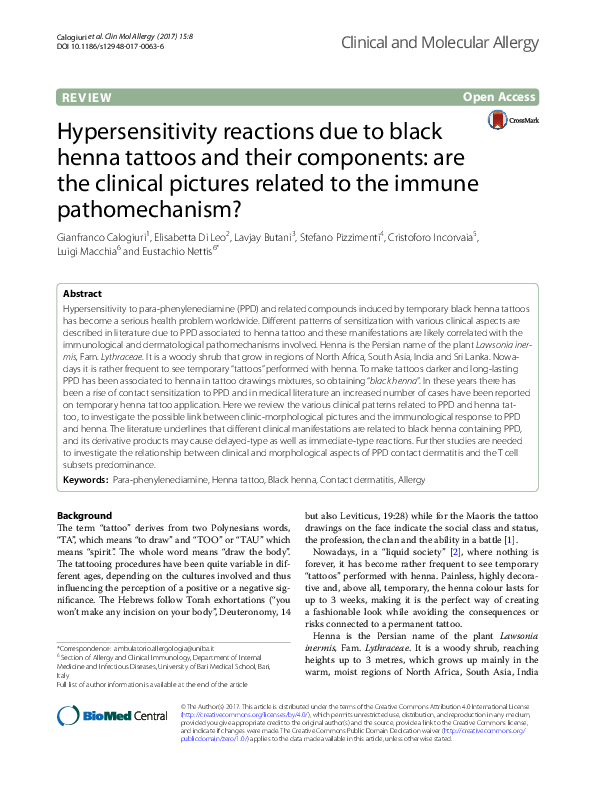 (PDF) Hypersensitivity reactions due to black henna tattoos and their ...