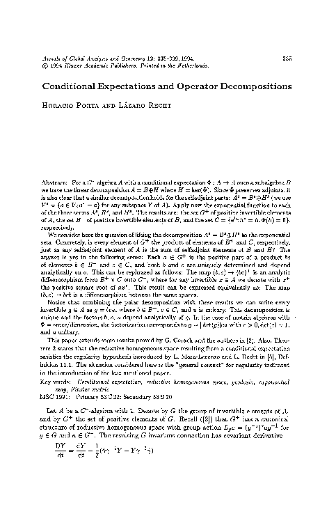 Pdf Conditional Expectations And Operator Decompositions