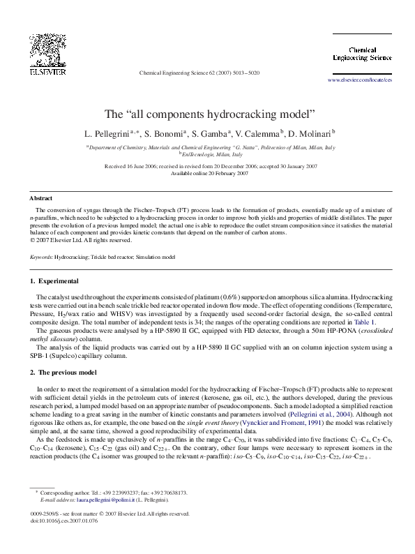(PDF) The “all components hydrocracking model”