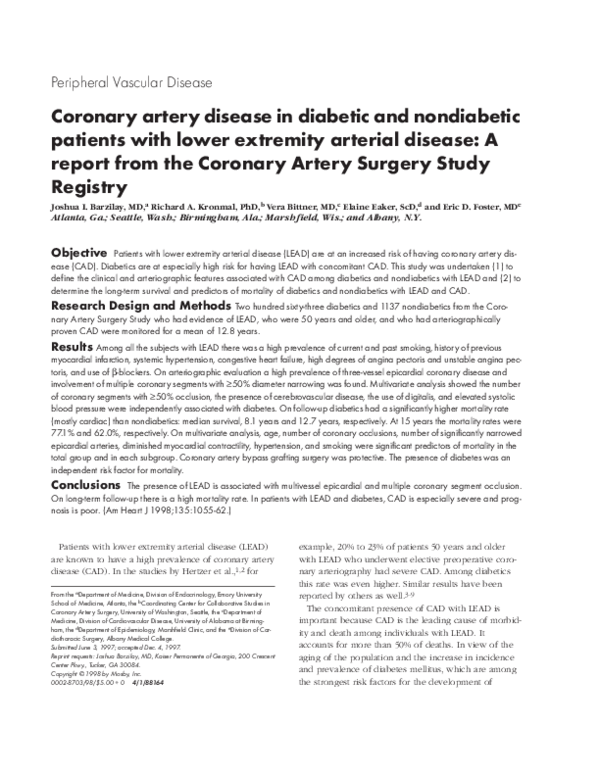 (PDF) Coronary artery disease in diabetic and nondiabetic patients with ...