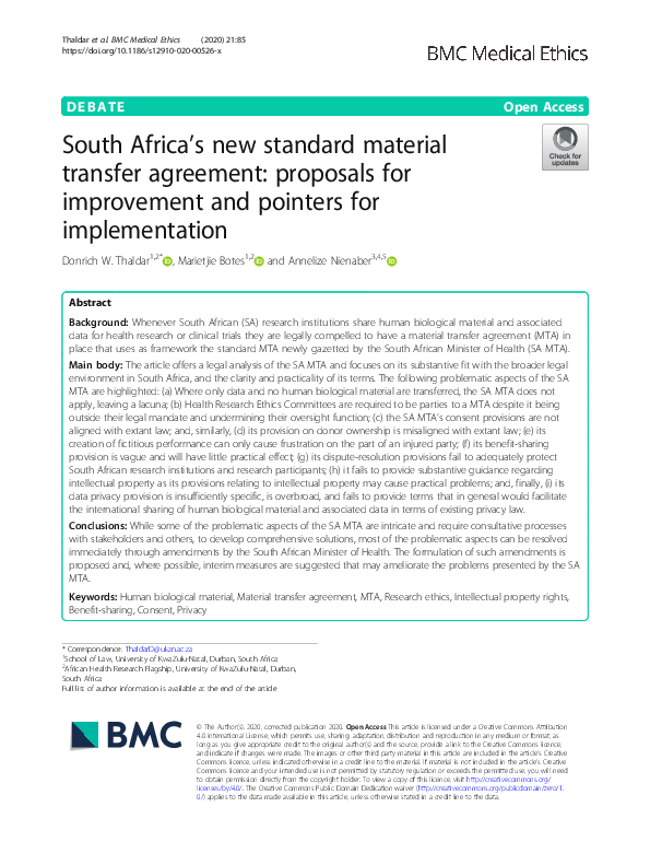 (PDF) South Africa’s new standard material transfer agreement ...