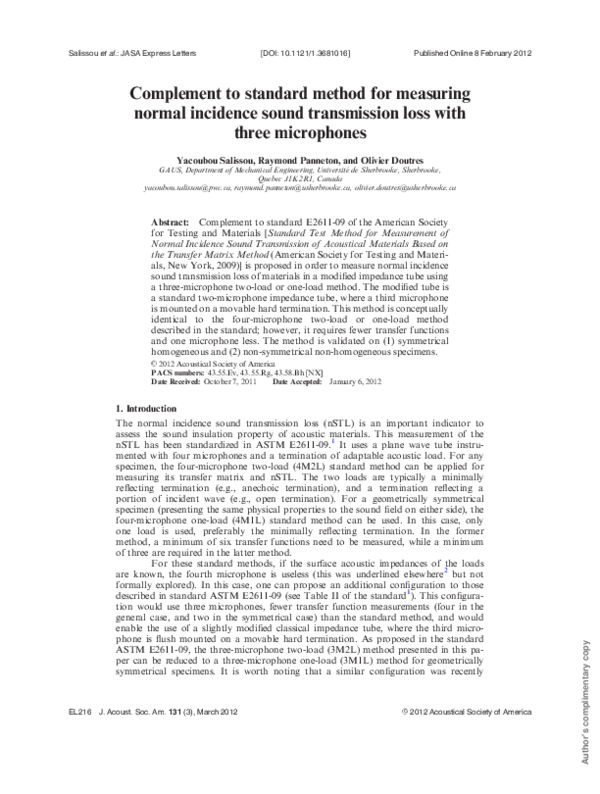 (PDF) Complement to ASTM E2611 standard method for measuring normal incidence sound transmission ...