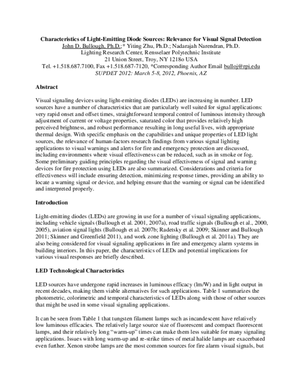 Pdf Characteristics Of Light Emitting Diode Sources Relevance For