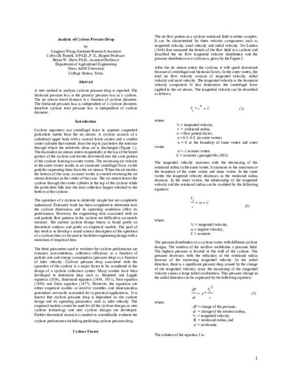 (PDF) Analysis of Cyclone Pressure Drop