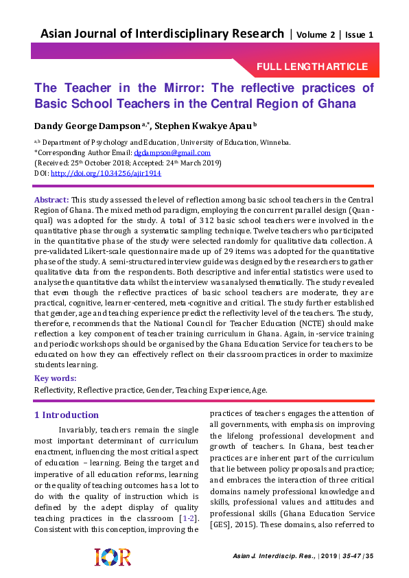 (PDF) The Teacher in the Mirror: The reflective practices of Basic ...