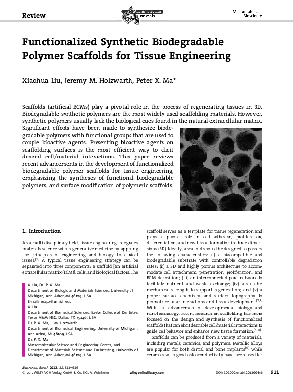 (PDF) Functionalized Synthetic Biodegradable Polymer Scaffolds for ...