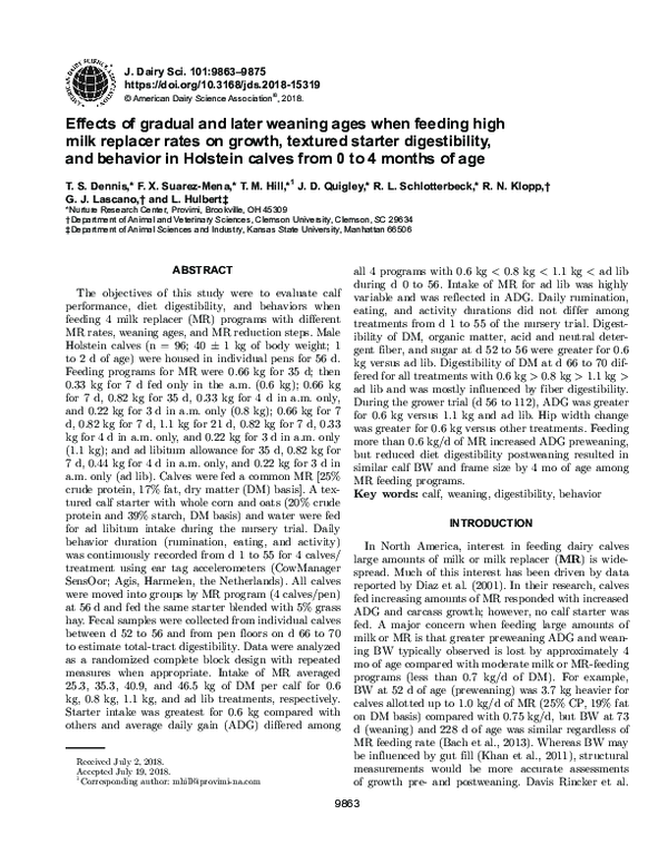 (PDF) Effects of gradual and later weaning ages when feeding high milk ...