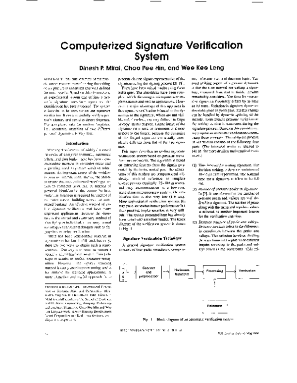 (PDF) Computerized signature verification system