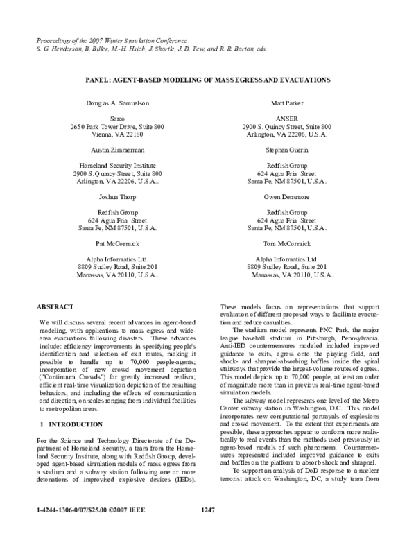 (PDF) Advances in Agent-Based Modeling for Mass Evacuations
