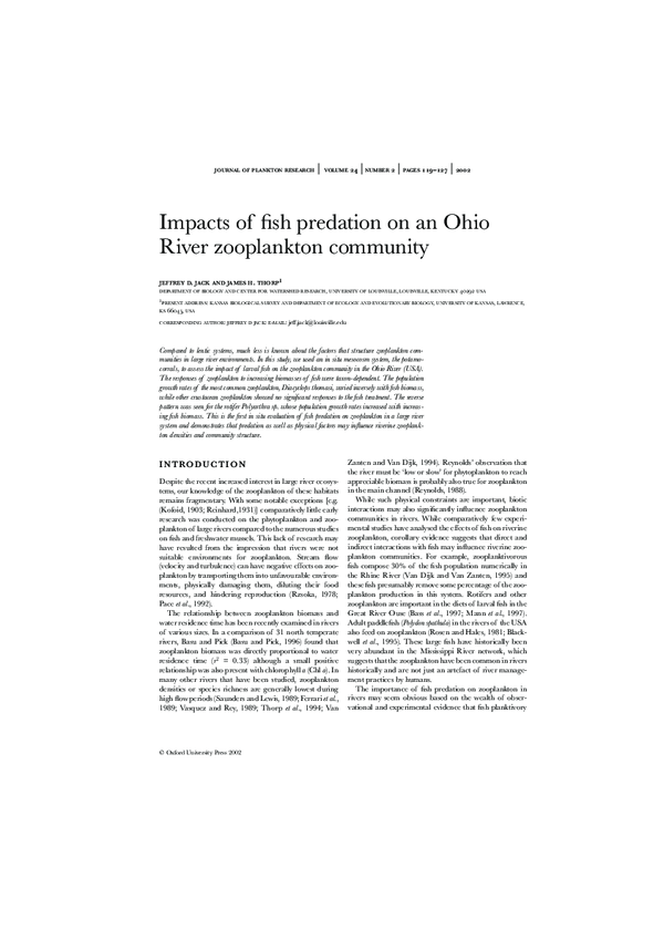 (PDF) Impacts of fish predation on an Ohio River zooplankton community