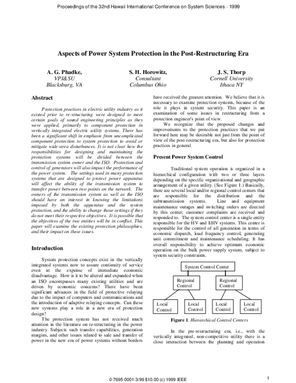 (PDF) Aspects of Power System Protection in the Post-Restructuring Era