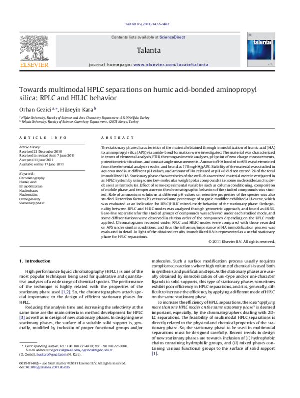 (PDF) Towards multimodal HPLC separations on humic acid-bonded ...