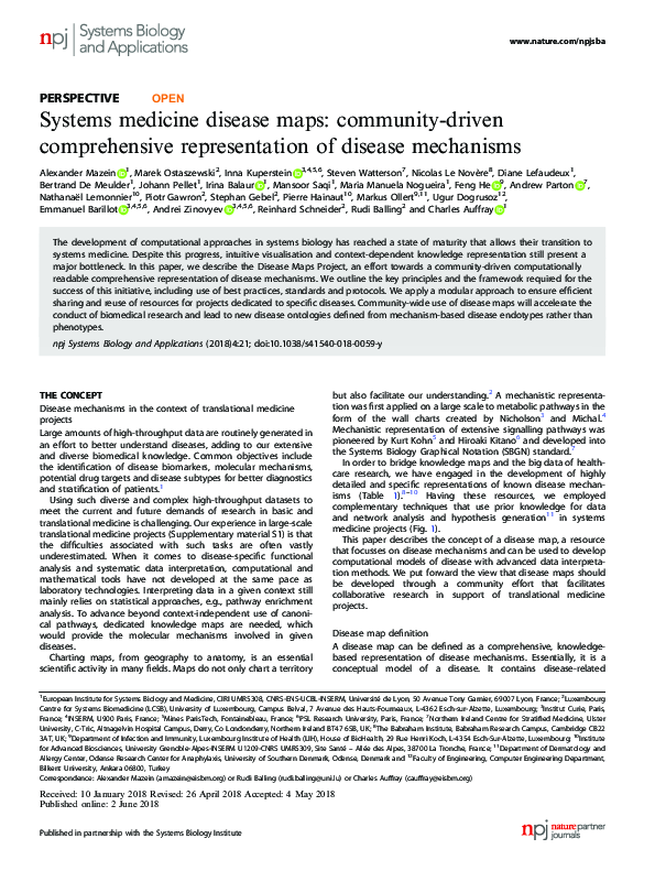 (PDF) Systems medicine disease maps: community-driven comprehensive ...