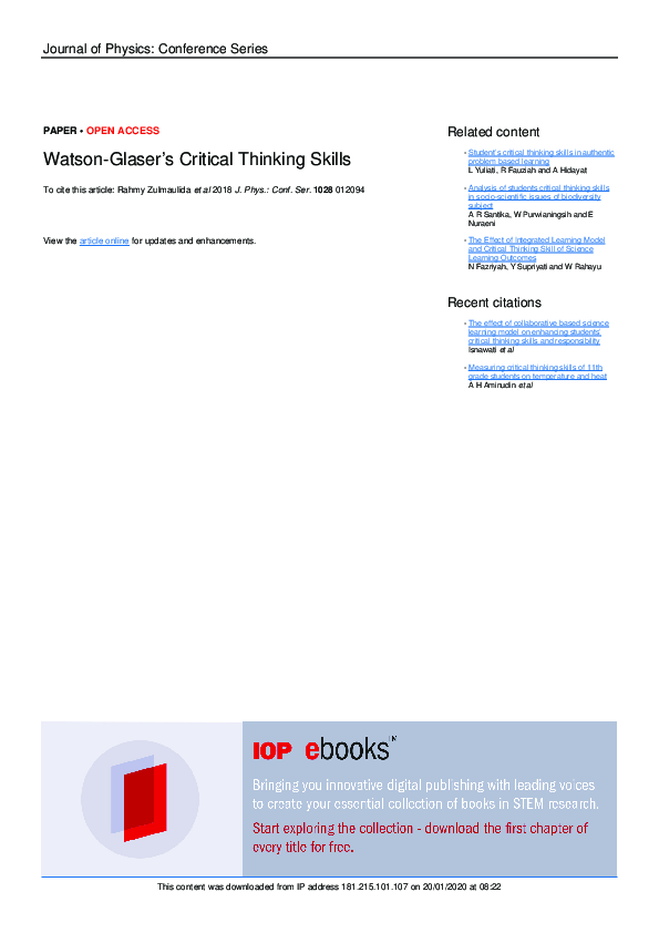 (PDF) Watson-Glaser’s Critical Thinking Skills