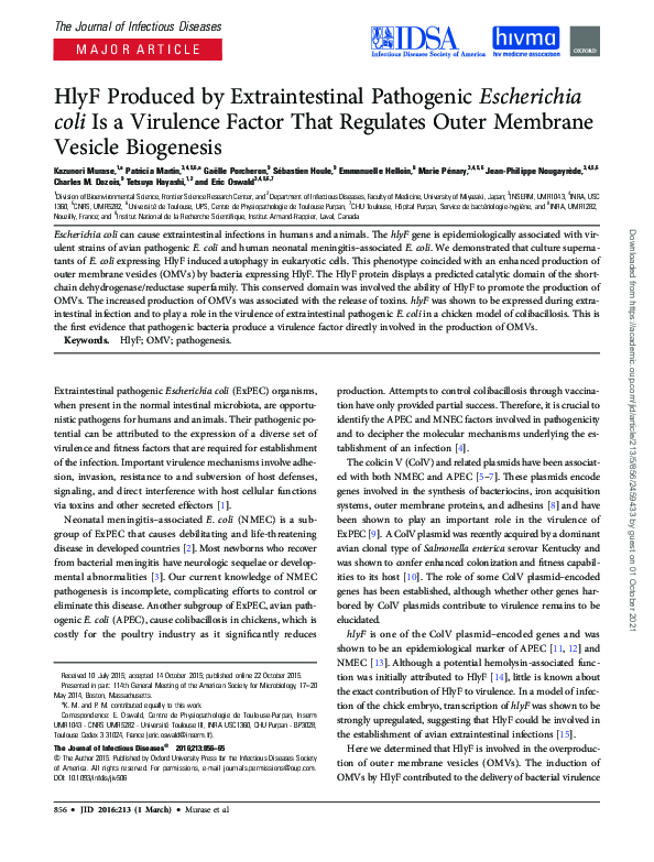 (PDF) Hlyf Produced By Extraintestinal Pathogenic Escherichia Coli Is A ...