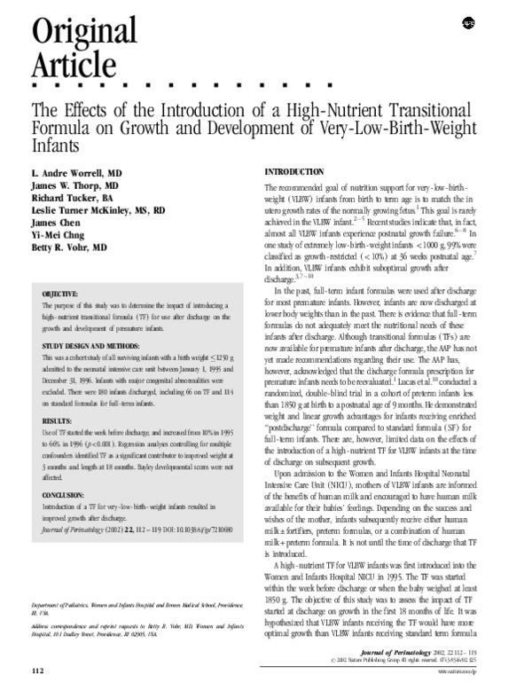 (PDF) The Effects of the Introduction of a High-Nutrient Transitional ...