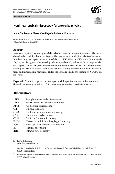 (PDF) Nonlinear optical microscopy for artworks physics