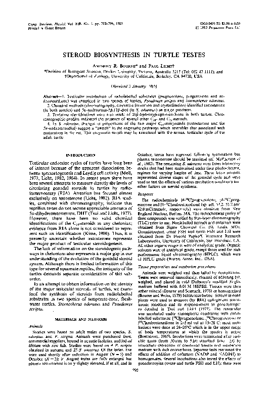 (PDF) Steroid biosynthesis in turtle testes