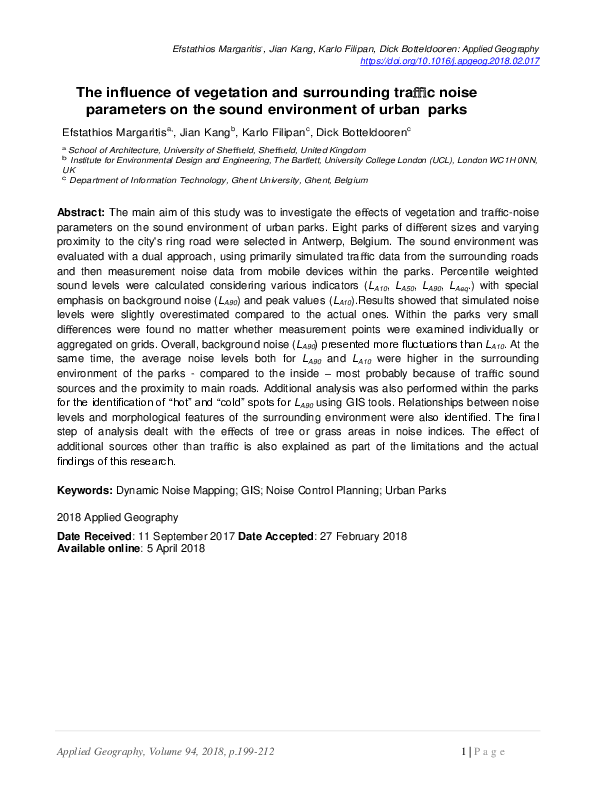 (PDF) The influence of vegetation and surrounding traffic noise ...