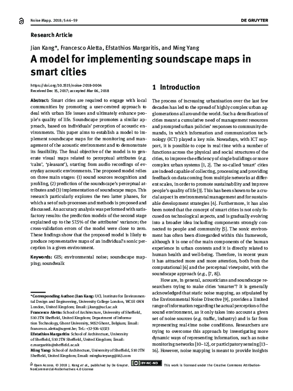 (PDF) A model for implementing soundscape maps in smart cities