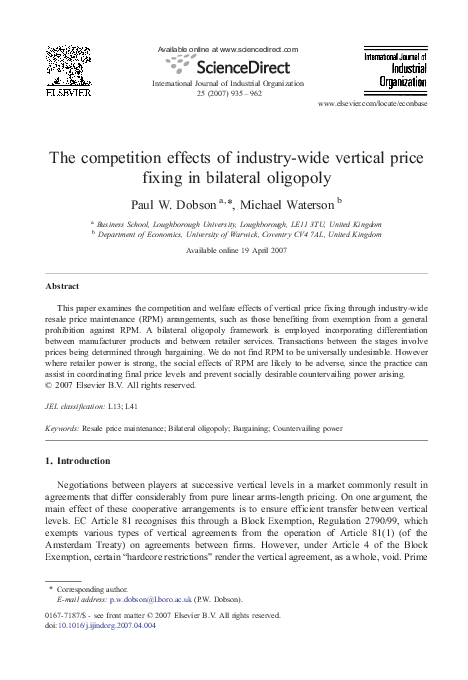(PDF) The competition effects of industry-wide vertical price fixing in ...