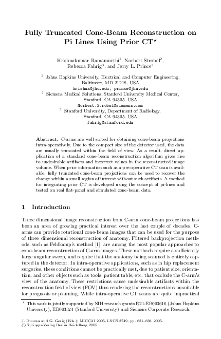 Pdf Fully Truncated Cone Beam Reconstruction On Pi Lines Using Prior Ct