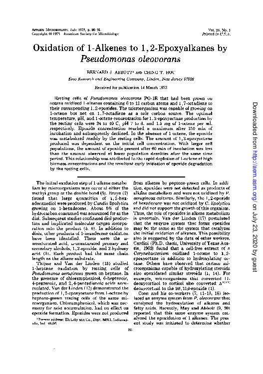 (PDF) Oxidation of 1-alkenes to 1,2-epoxyalkanes by Pseudomonas ...