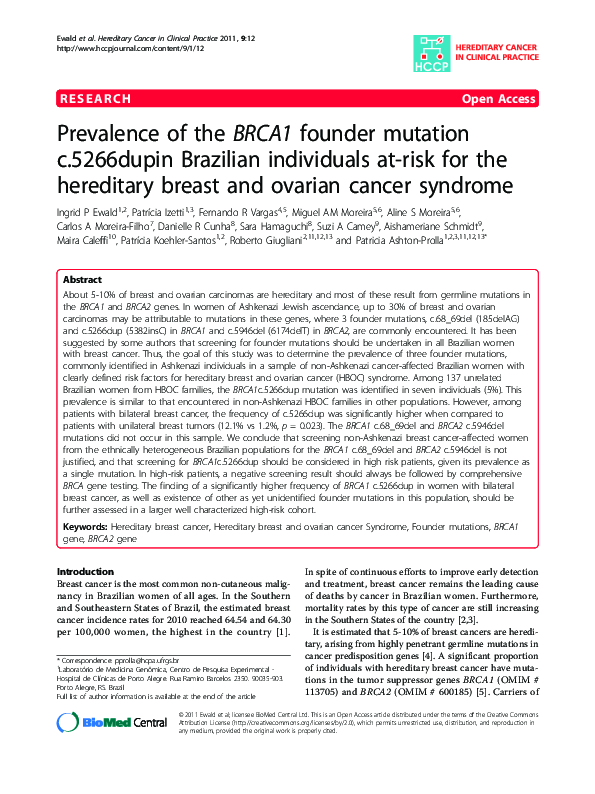 (PDF) Prevalence of the BRCA1 founder mutation c.5266dupin Brazilian individuals at-risk for the ...