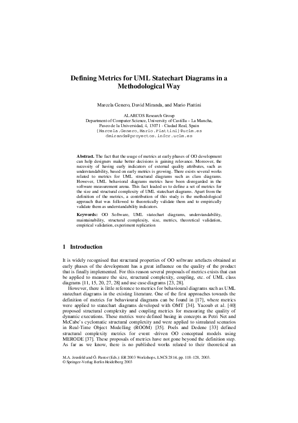 Pdf Defining Metrics For Uml Statechart Diagrams In A Methodological