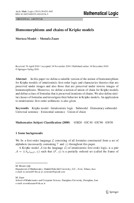 (PDF) Homomorphisms and chains of Kripke models
