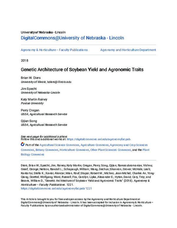 (PDF) Genetic Architecture of Soybean Yield and Agronomic Traits