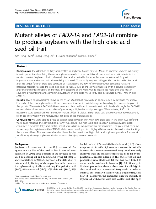 (PDF) Mutant alleles of FAD2-1A and FAD2-1B combine to produce soybeans ...
