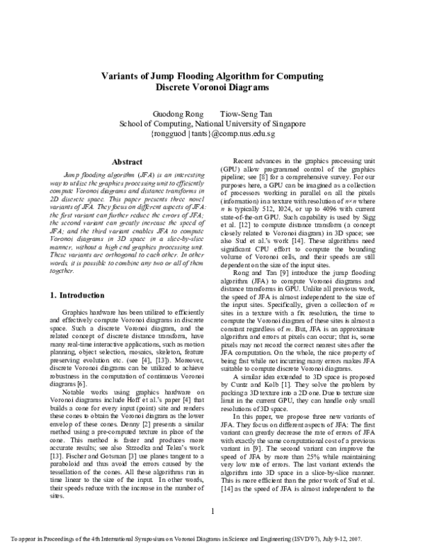 Pdf Variants Of Jump Flooding Algorithm For Computing Discrete Voronoi Diagrams 