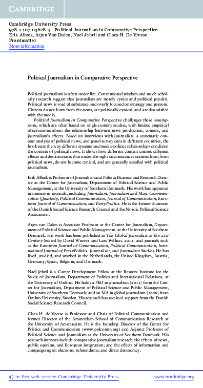 Pdf Political Journalism In Comparative Perspective