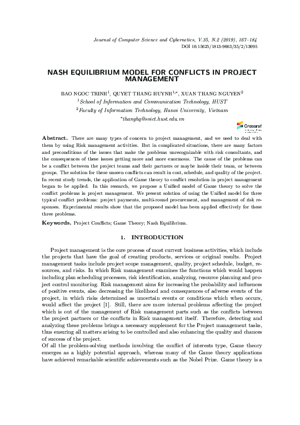 (PDF) Nash Equilibrium Model for Conflicts in Project Management