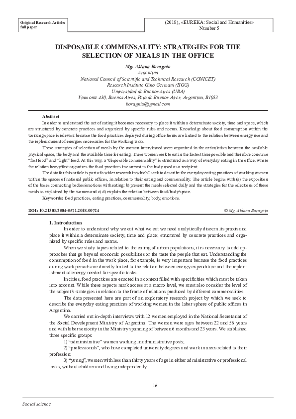 (PDF) Disposable Commensality: Strategies for the Selection of Meals in ...
